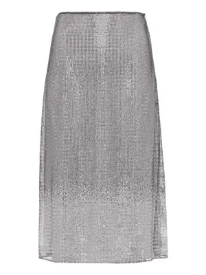 Prada Rhinestone-embellished Mesh Midi Skirt - Silver