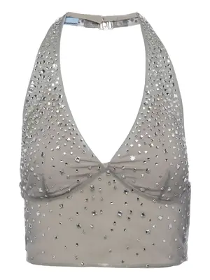 Prada Crystal-embellished Tulle Top - Grey
