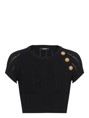 Balmain 3-button Knitted Crop Top - Black