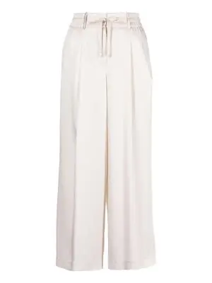 Peserico Cropped Wide-leg Satin Trousers - White