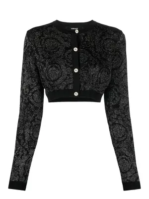 Versace Barocco Lurex Cropped Cardigan - Black