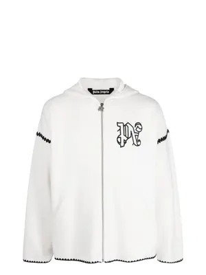 Palm Angels Monogram-embroidered Zip-up Hoodie - White