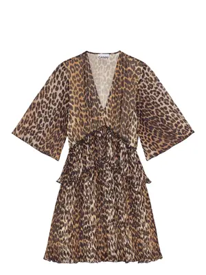 GANNI GANNI Leopard-Print Georgette Minidress