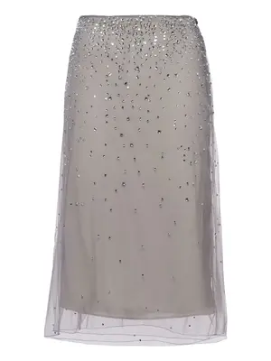 Prada Crystal-embellished Tulle Midi Skirt - Grey