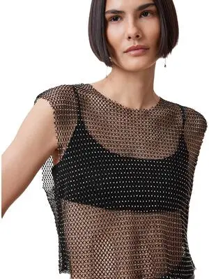 ALLSAINTS Calytrix Sparkle Fish Net Top - Black