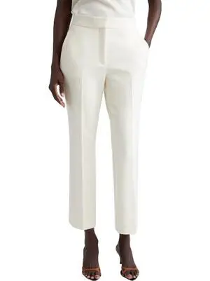 St. John Stretch Crepe Straight Leg Pants - Ecru
