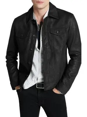 John Varvatos Andrew Sheepskin Leather Trucker Jacket - Black