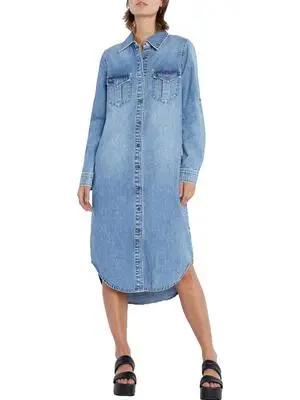WASH LAB DENIM Long Sleeve Maxi Shirt Dress - Market Blue