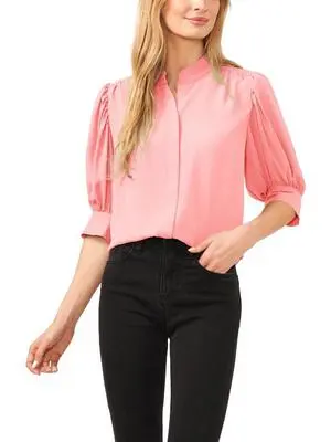 CECE DUPRAZ Puff Sleeve Button-up Shirt - Coral Bloom