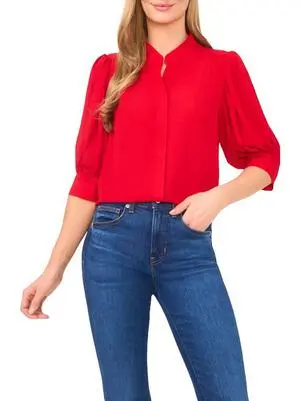 CECE DUPRAZ Puff Sleeve Button-up Shirt - Luminous Red