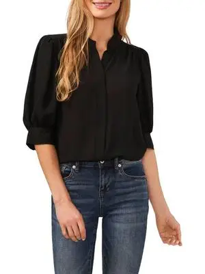 CECE DUPRAZ Puff Sleeve Button-up Shirt - Rich Black