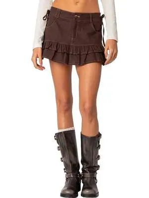 EDIKTED Dev Ruffle Miniskirt - Brown
