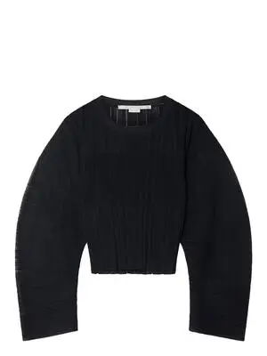 Stella McCartney Banana Sleeve Plisse Pleat Knit Top - Black