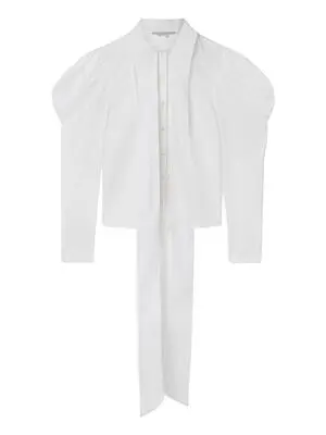 Stella McCartney Sculptural Puff Sleeve Pussybow Shirt - Pure White