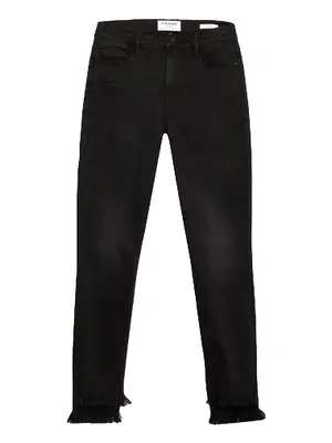 FRAME Skinny Jeans With Fringed Hem - Black