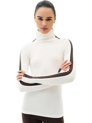 Splits59 Jackson Ribbed Turtleneck - White/dark Chocolate