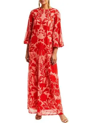 Mestiza New York Luzon Floral-print Chiffon Gown - Pink Red