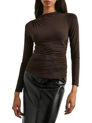 Rails Joelle Shirred Mock-Neck Top Espresso