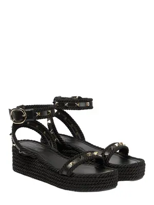 Valentino Garavani Rockstud Espadrille Wedges - Black