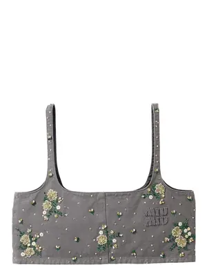 Miu Miu Floral-embellished Crop Top - Grey