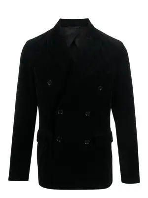 Aspesi Notched-lapels Velvet-finish Double-breasted Blazer - Black