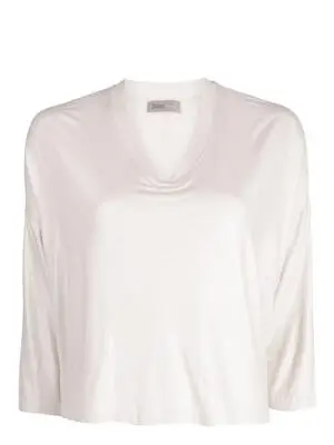 Herno Satin V-neck T-shirt - Neutrals