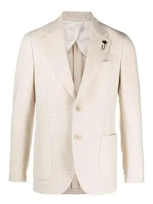 LARDINI Prince-of-wales-check Wool Blazer - Neutrals