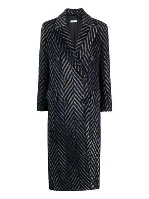 Peserico Chevron-knit Double-breasted Coat - Blue