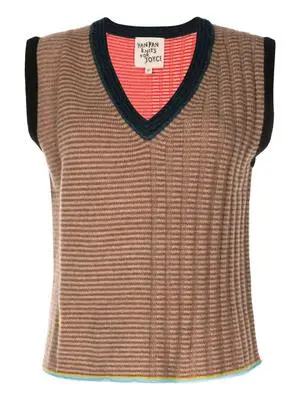 YANYAN Striped V-neck Knitted Top - Brown