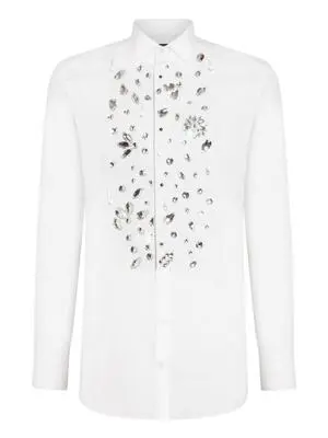 Dolce & Gabbana Rhinestone-embellished Cotton Shirt - White