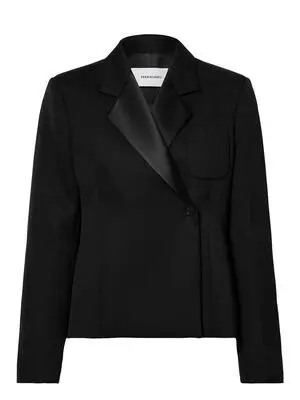 FERRAGAMO Double-breasted Grain De Poudre Wool Blazer - Black