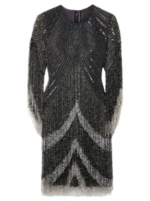 Naeem Khan Fringed Embellished Mini Dress - Gray