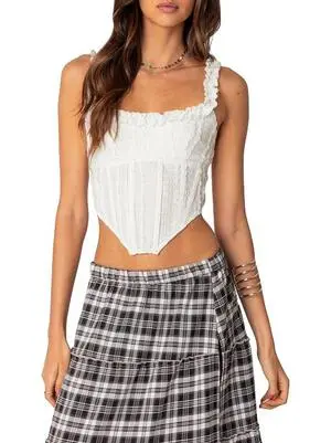 EDIKTED Ruffle Corset Crop Tank - White