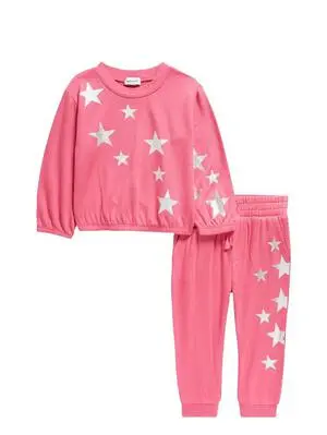 Splendid Star Sweatshirt And Joggers Set - Hot Pink