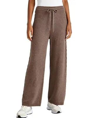 Splendid Dakota Cable Detail Wide Leg Sweater Pants - Toffee Heather