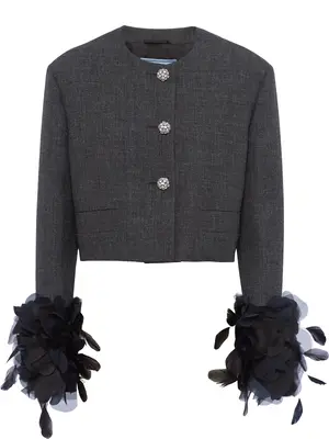 Prada Prada Feather-Trimmed Wool Jacket Slate Gray