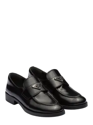 Prada Brushed Leather Loafers - Black