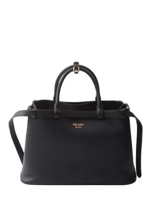 Prada Buckle Leather Handbag - Black