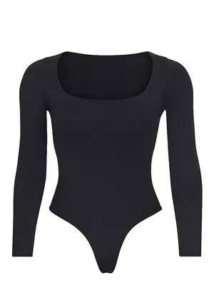SKIMS Essential Smoothing Scoop-neck Thong Bodysuit - Onyx