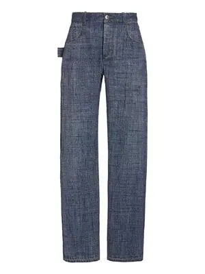 Bottega Veneta Denim-print Straight-leg Trousers - Blue