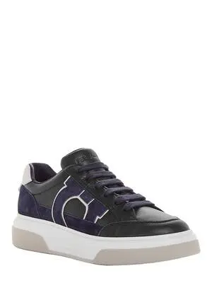 FERRAGAMO Cassina Leather Sneakers - Navy