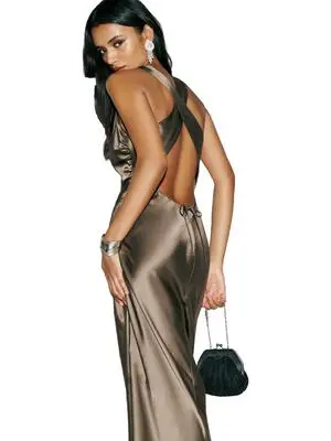 REFORMATION Anaiis Silk Maxi Dress - Brown