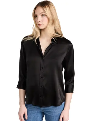 L'Agence Dani 3/4-sleeve Silk Blouse - Black