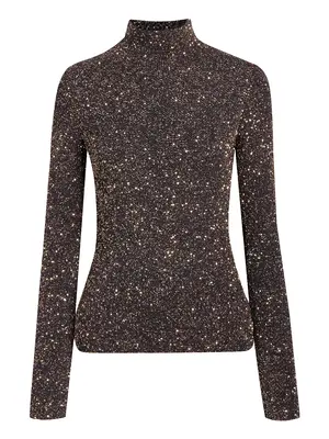 Proenza Schouler Cutout Sequined Crochet-knit Turtleneck Sweater - Chocolate