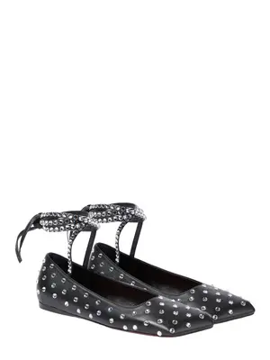 Amina Muaddi Ane Embellished Leather Ballet Flats - Black