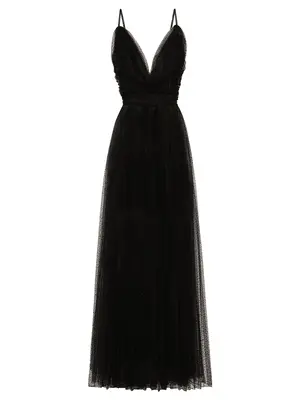 Dolce & Gabbana Long Flocked Lurex Tulle Dress - Black