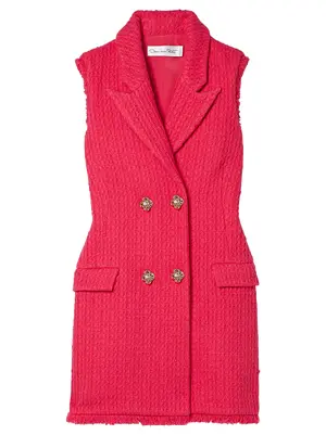 Oscar De La Renta Button-embellished Frayed Tweed Mini Dress - Red