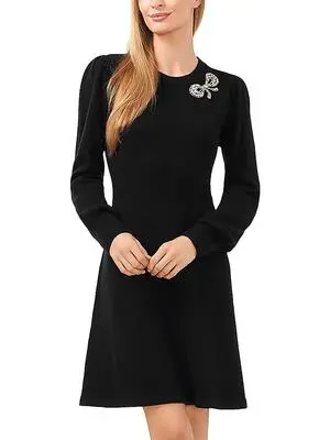 CECE DUPRAZ Bow Applique Sweater Dress - Rich Black