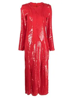 GANNI Lace-embellished Sequinned Gown - Red