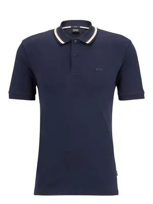 BOSS Logo-print Striped-trim Cotton Polo Shirt - Blue